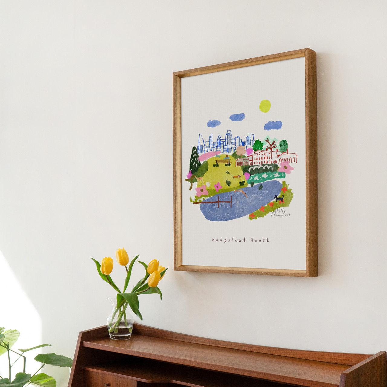 This travel poster of Hampstead Heath Skyline, View from Parliament ...