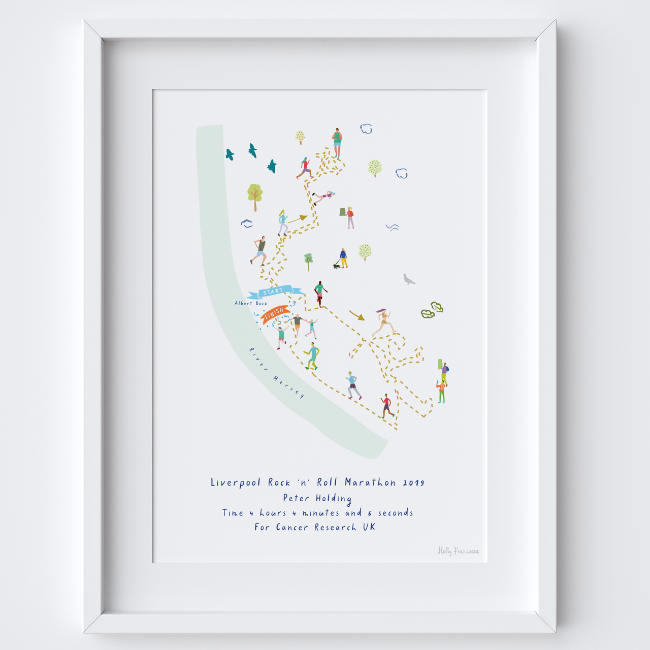 Illustrated hand drawn Custom Marathon Route Map art print by artist ...