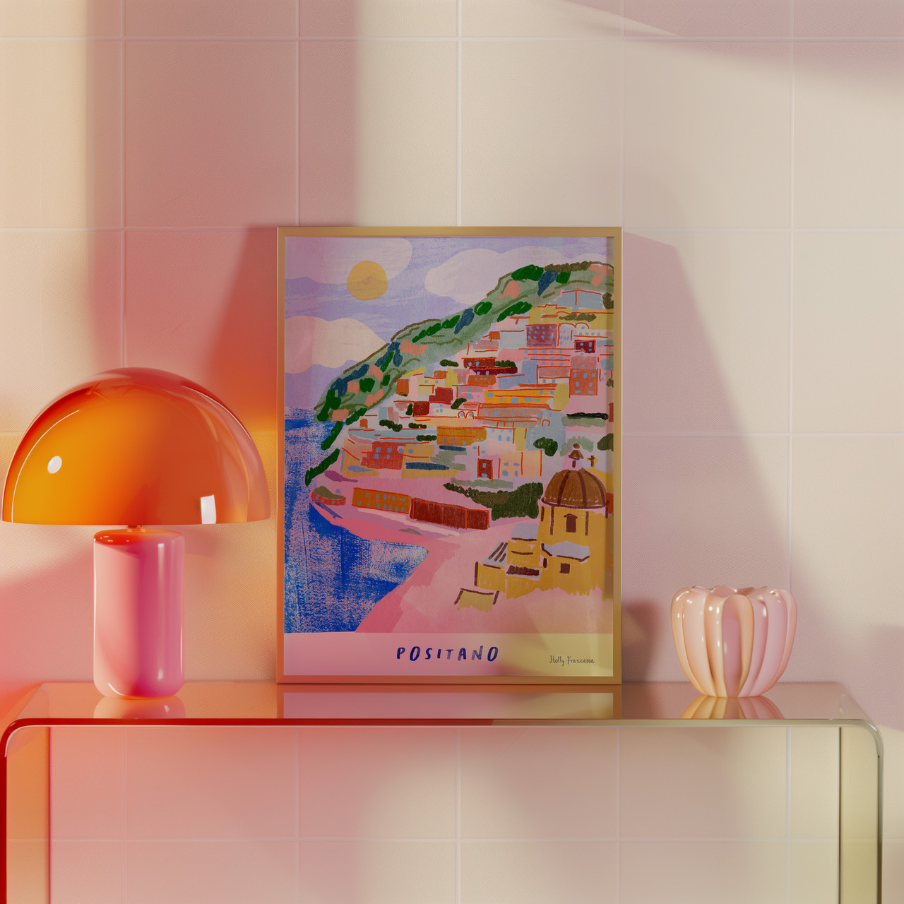 Positano - Amalfi Coast, Italy Landmark Travel Print by UK artist Holly ...