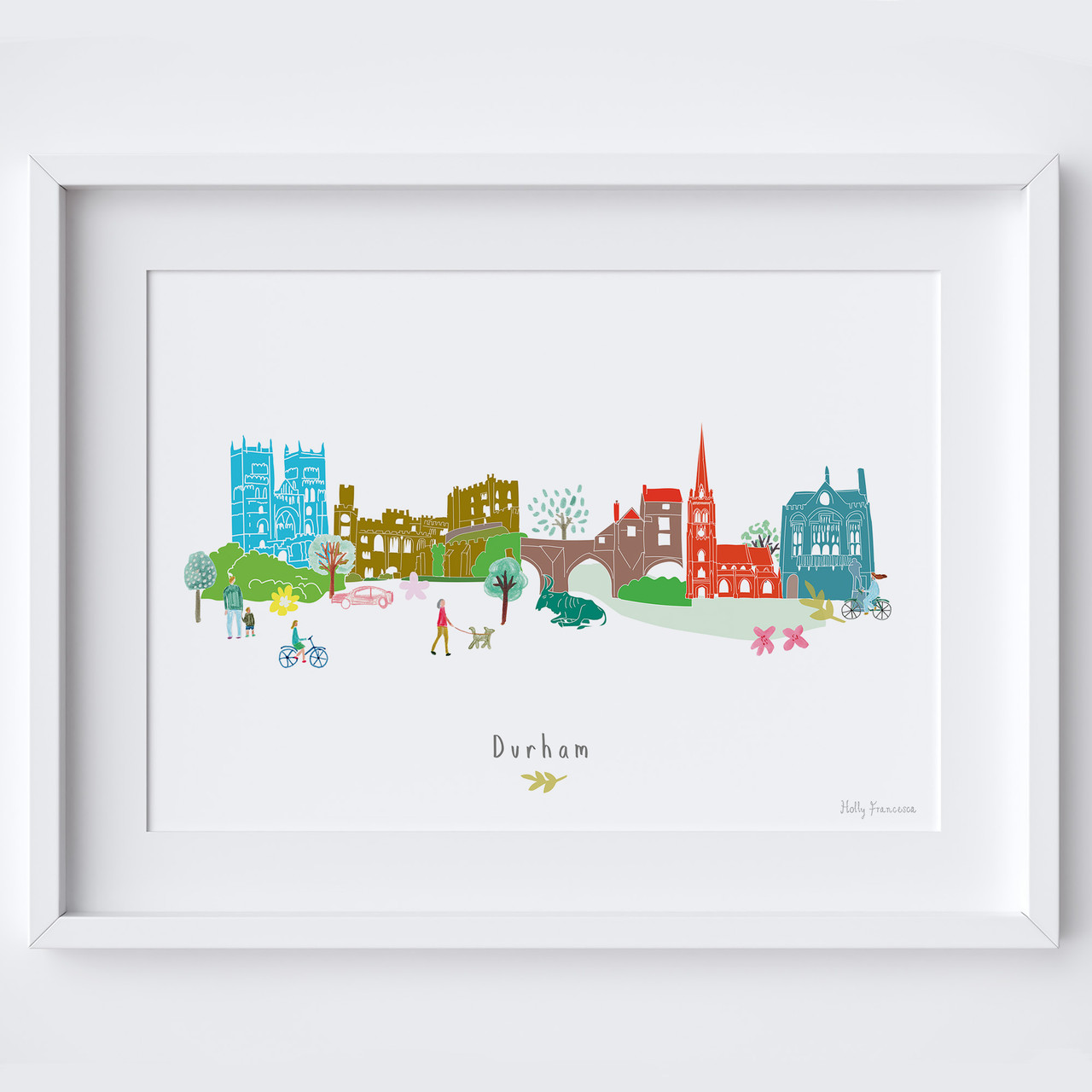 Illustrated hand drawn Durham Skyline Cityscape art print by artist ...