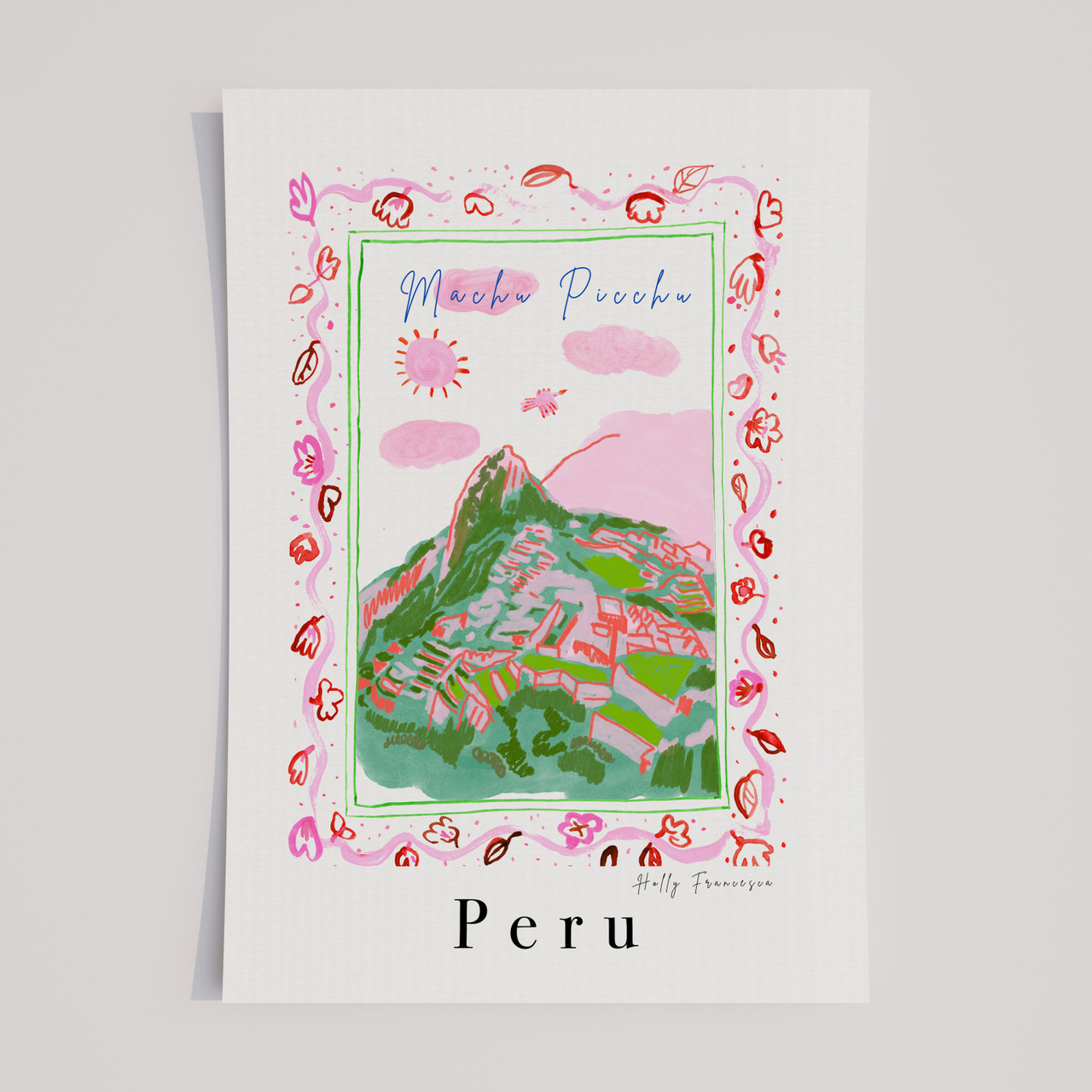 Illustrated Machu Picchu Poster - Peru, Andes Scene - Patterned ...