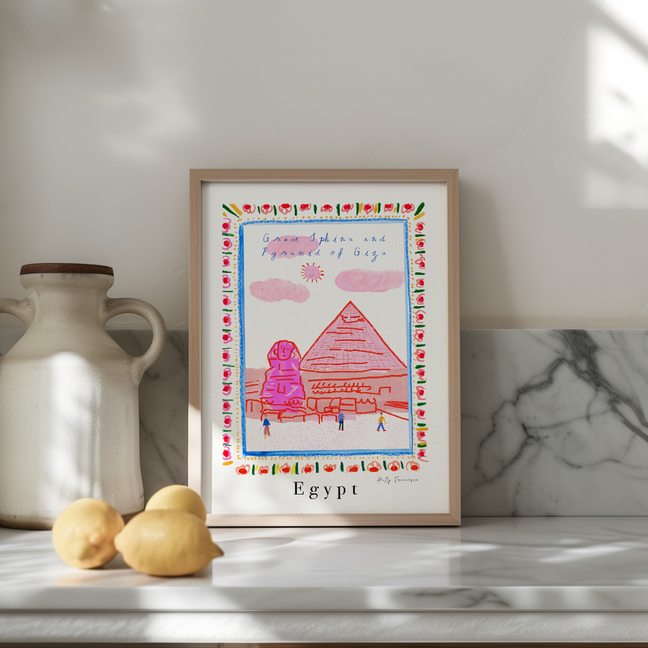 Illustrated Great Sphinx of Egypt Poster - Pyramids of Giza Scene ...
