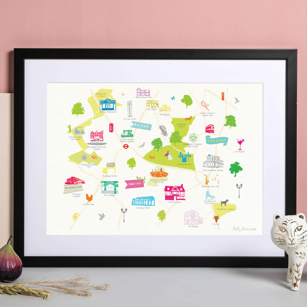 Illustrated hand drawn Map of Balham, Tooting & Streatham art print by ...