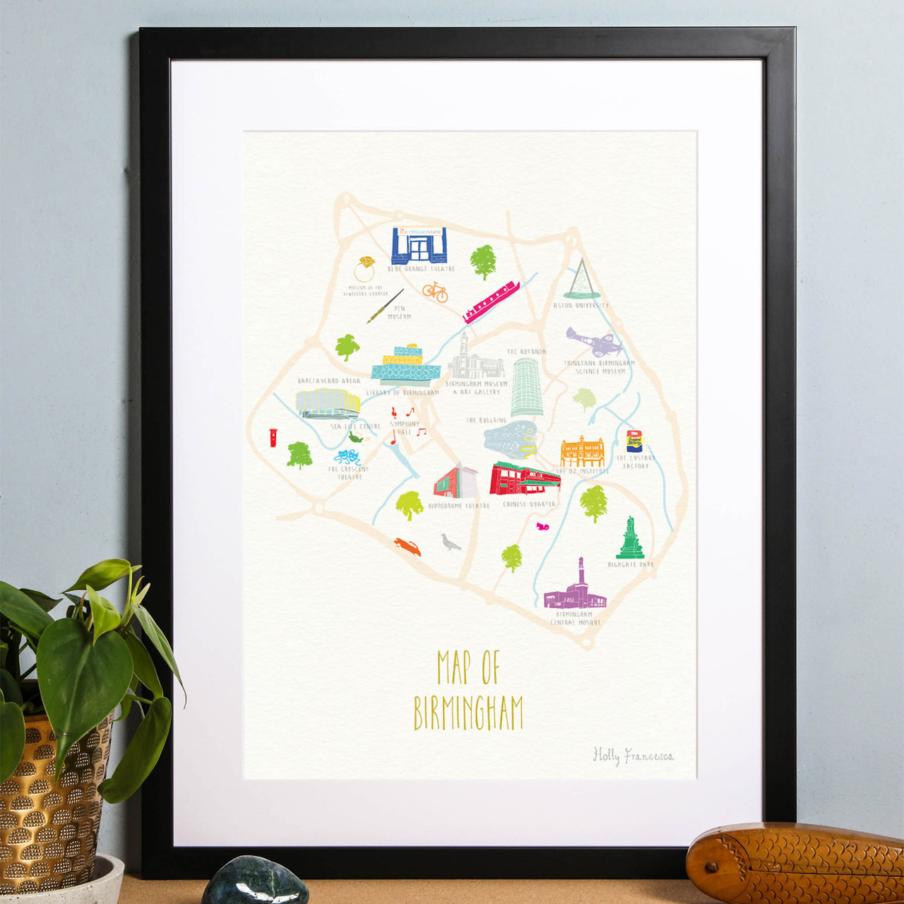 Illustrated hand drawn Map of Birmingham art print by artist Holly ...
