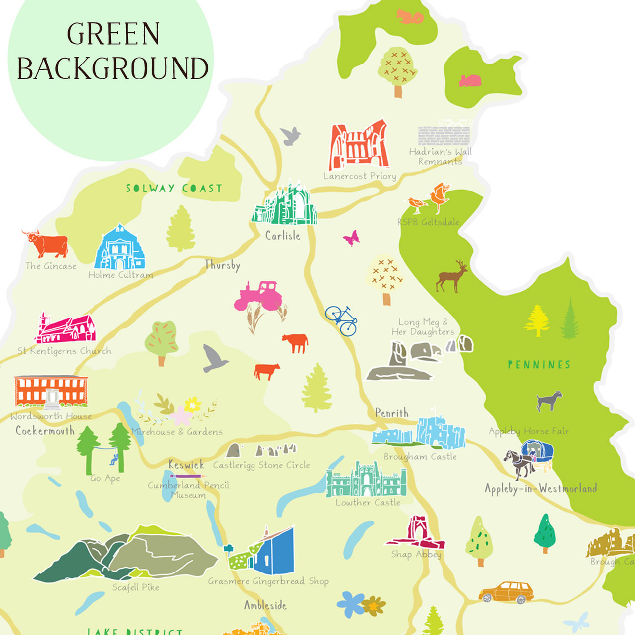 Illustrated hand drawn Map of Cumbria and The Lake District by UK ...