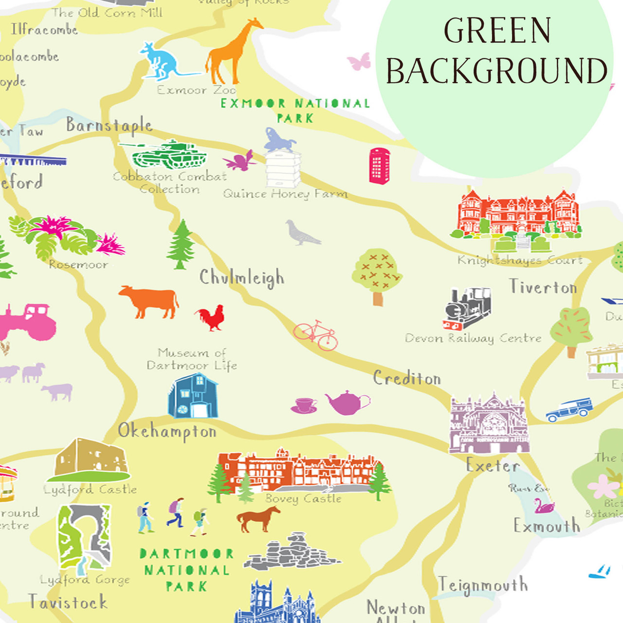 Illustrated hand drawn Map of Devon by UK artist Holly Francesca.