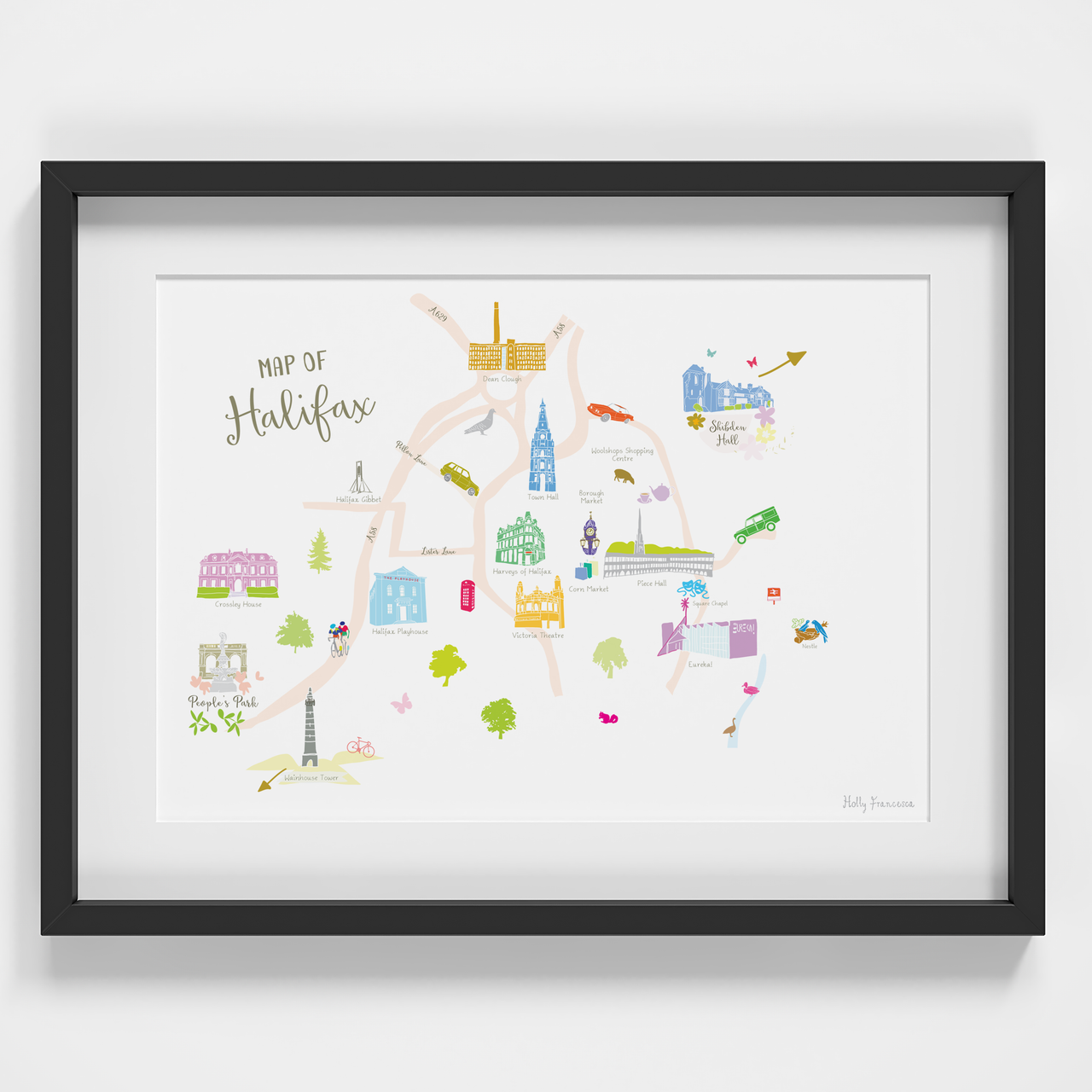 Illustrated hand drawn Map of Halifax art print by artist Holly Francesca.