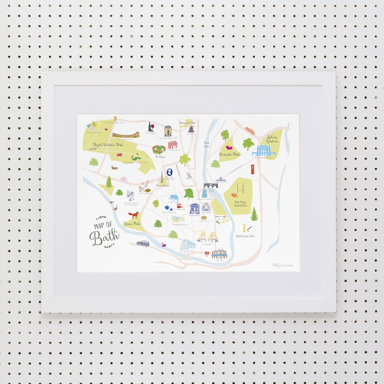 Illustrated hand drawn Map of Bath art print by artist Holly Francesca.