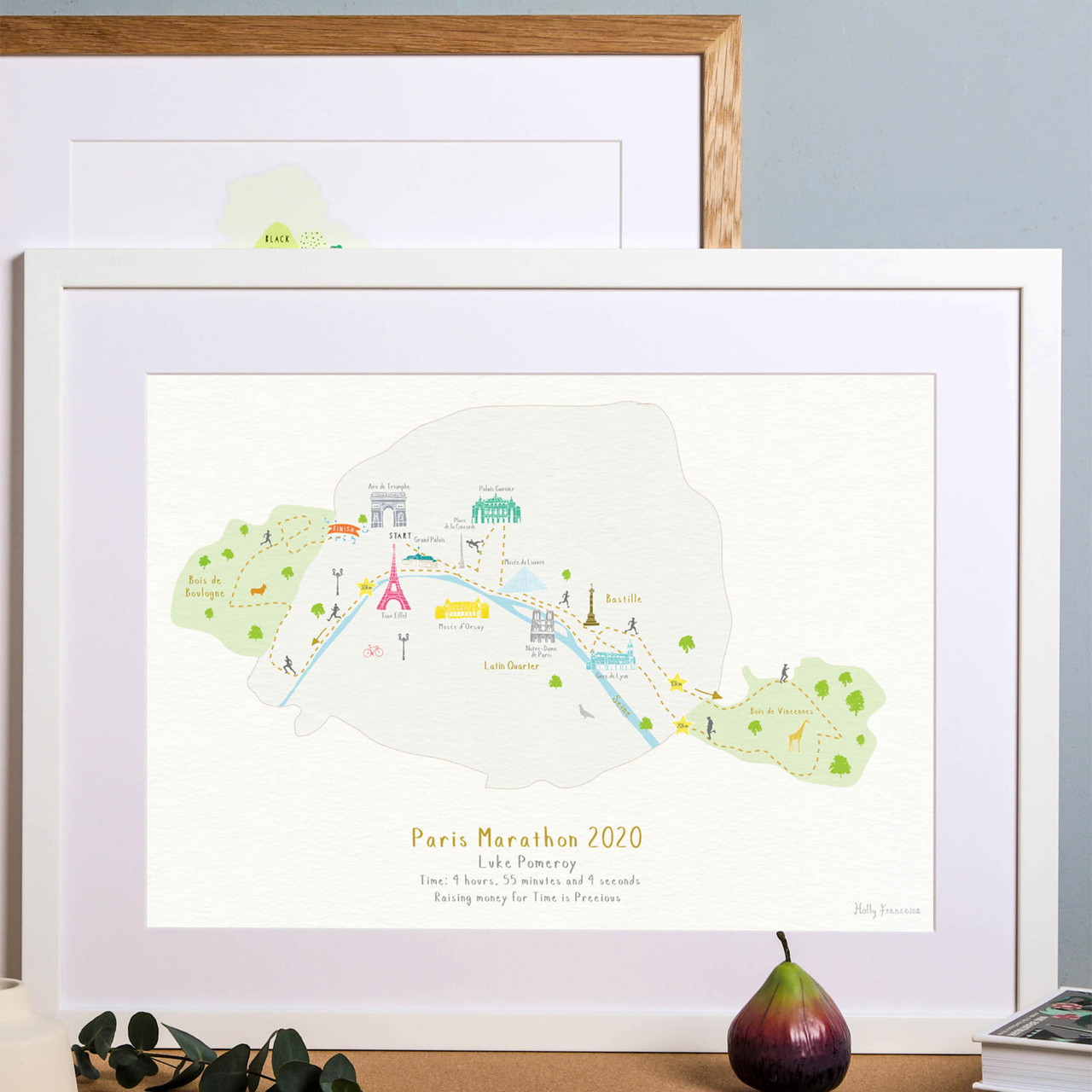 Illustrated hand drawn Paris Marathon Route Map art print by artist ...