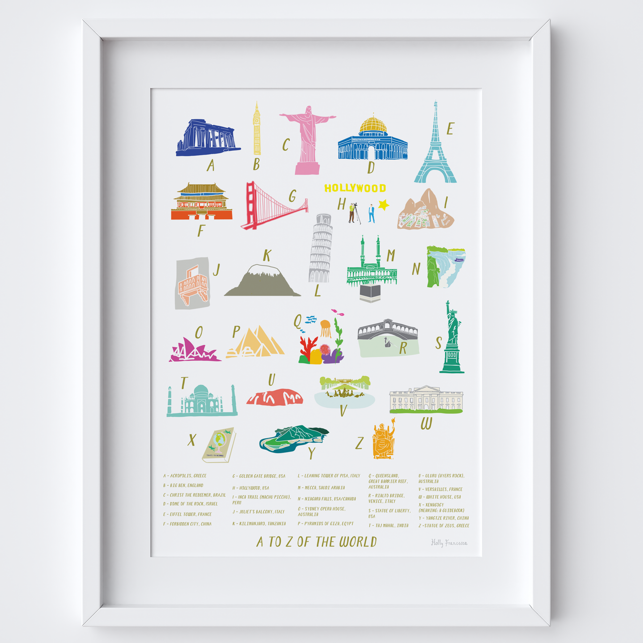 Illustrated hand drawn A to Z of the World Alphabet art print by artist ...