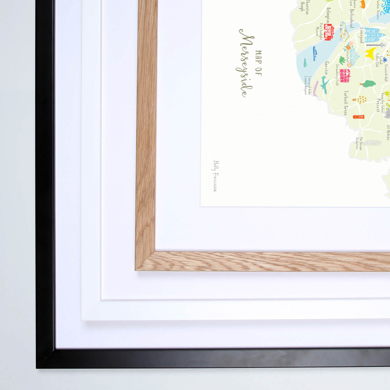 Illustrated hand drawn Map of Merseyside by UK artist Holly Francesca.