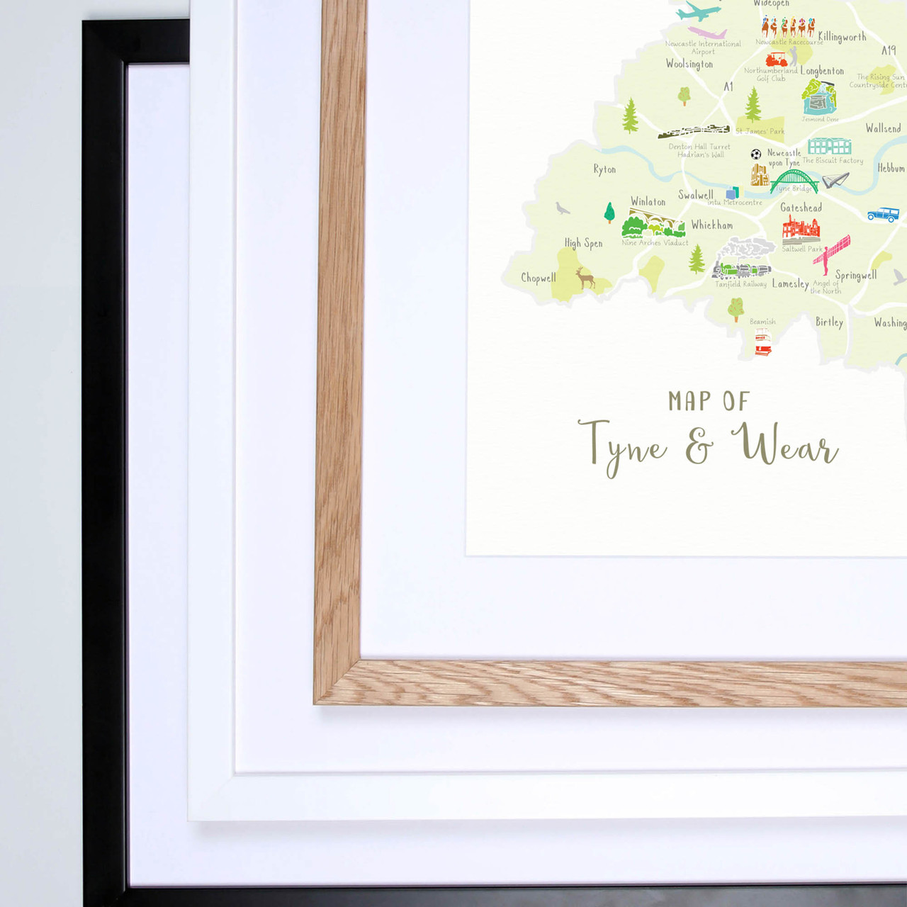 Illustrated hand drawn Map of Tyne & Wear art print by artist Holly ...
