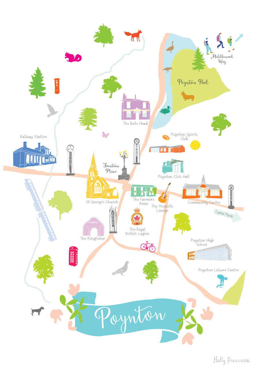 Illustrated hand drawn Map of Poynton, Cheshire art print by artist ...