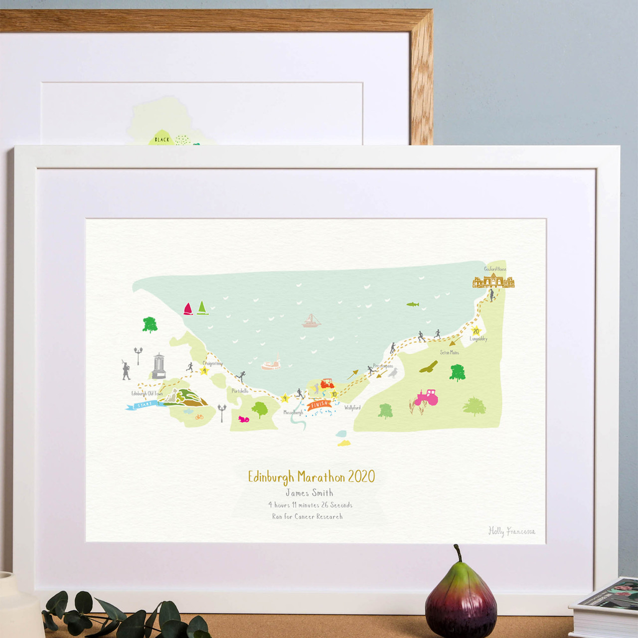 Illustrated hand drawn Edinburgh Marathon Route Map art print by artist ...
