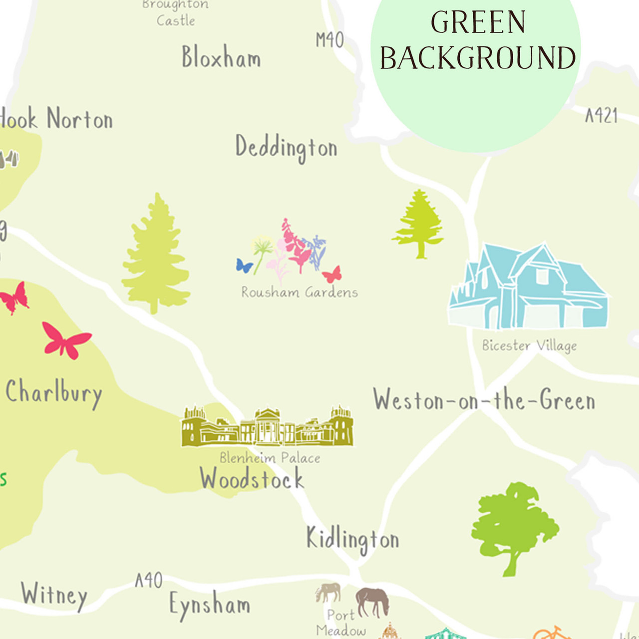 Illustrated hand drawn Map of Oxfordshire art print by artist Holly ...