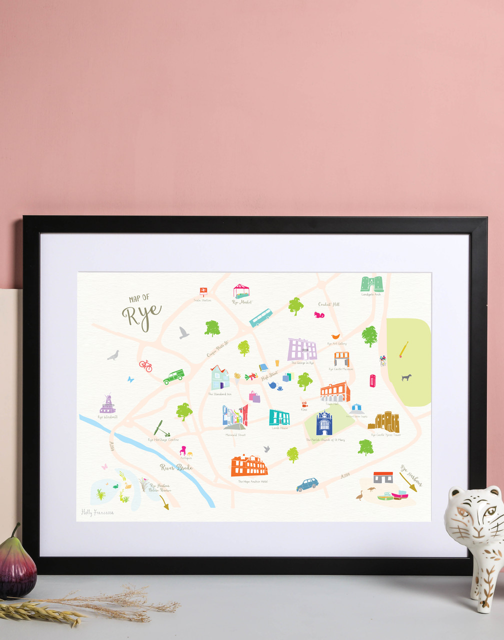 Illustrated hand drawn Map of Rye (East Sussex) art print by artist ...