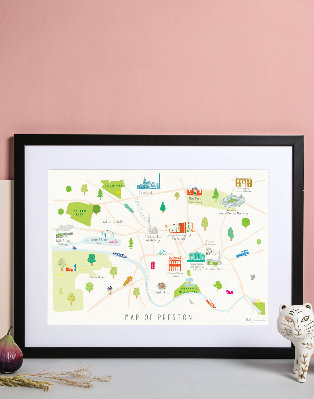 Illustrated hand drawn Map of Preston art print by artist Holly Francesca.