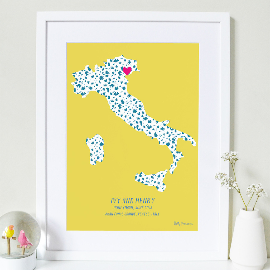 Personalised Couples Love Map Print by artist Holly Francesca.