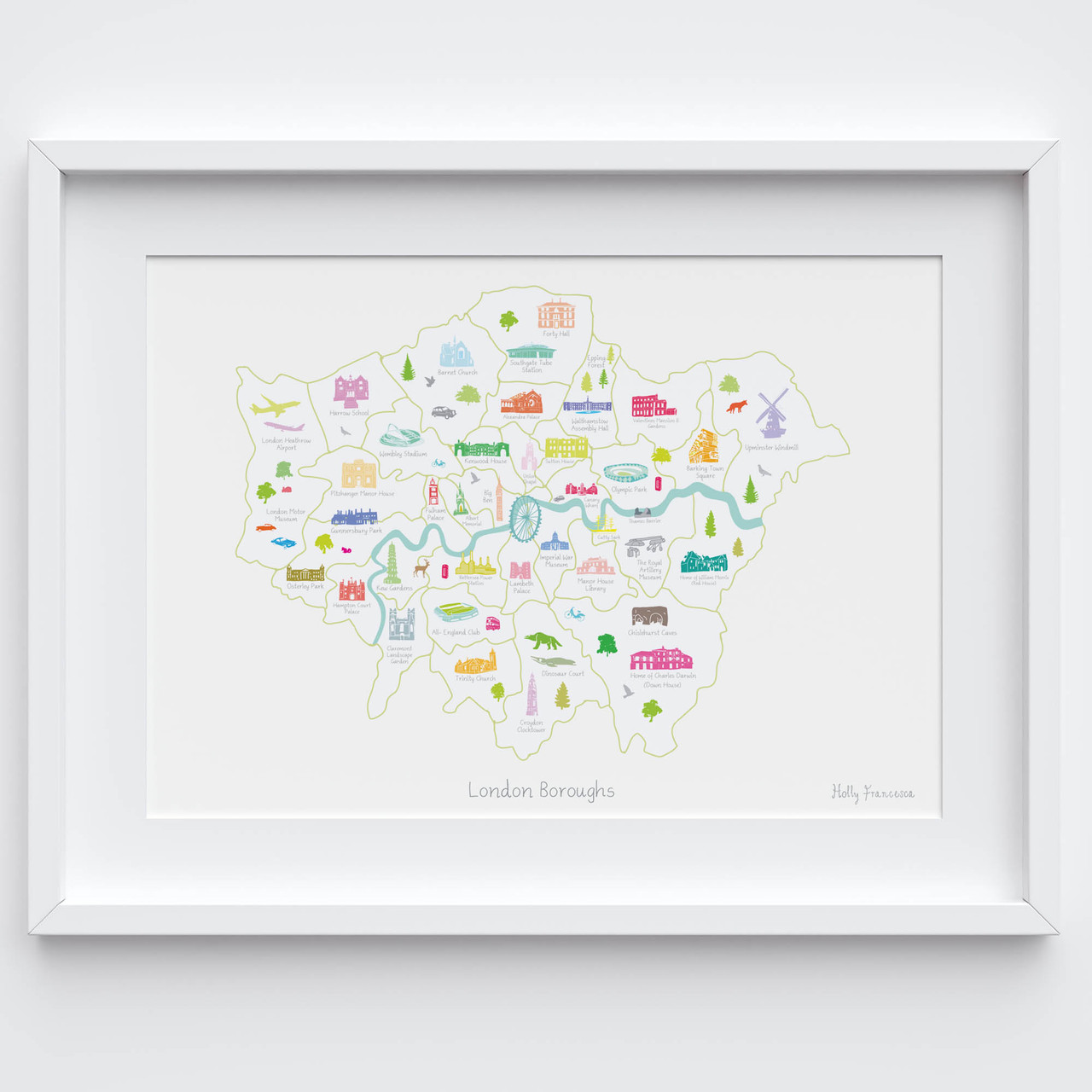 Illustrated hand drawn Map of the London Boroughs art print by artist ...