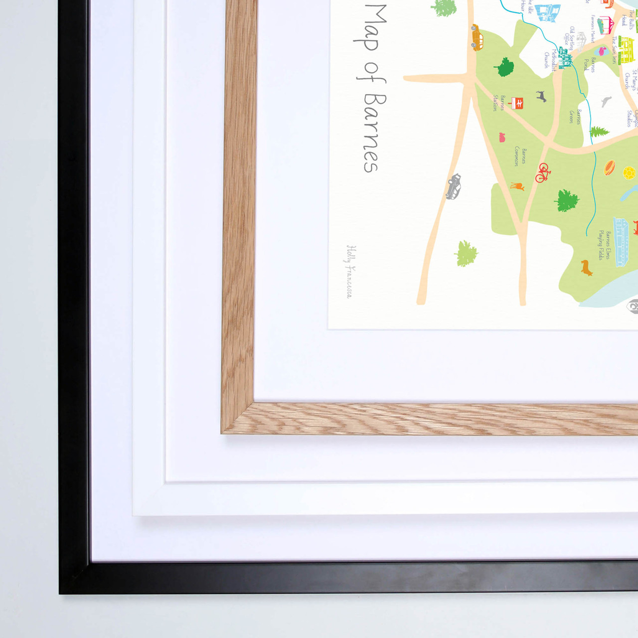 Illustrated hand drawn Map of Barnes art print by artist Holly Francesca.