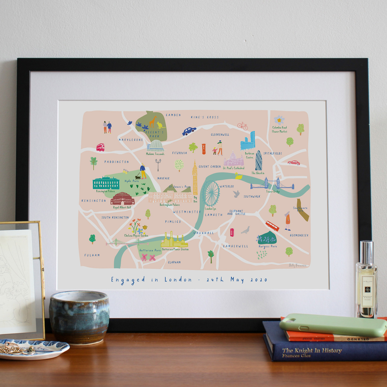 Illustrated Personalised London Map Art Print By Artist Holly Francesca