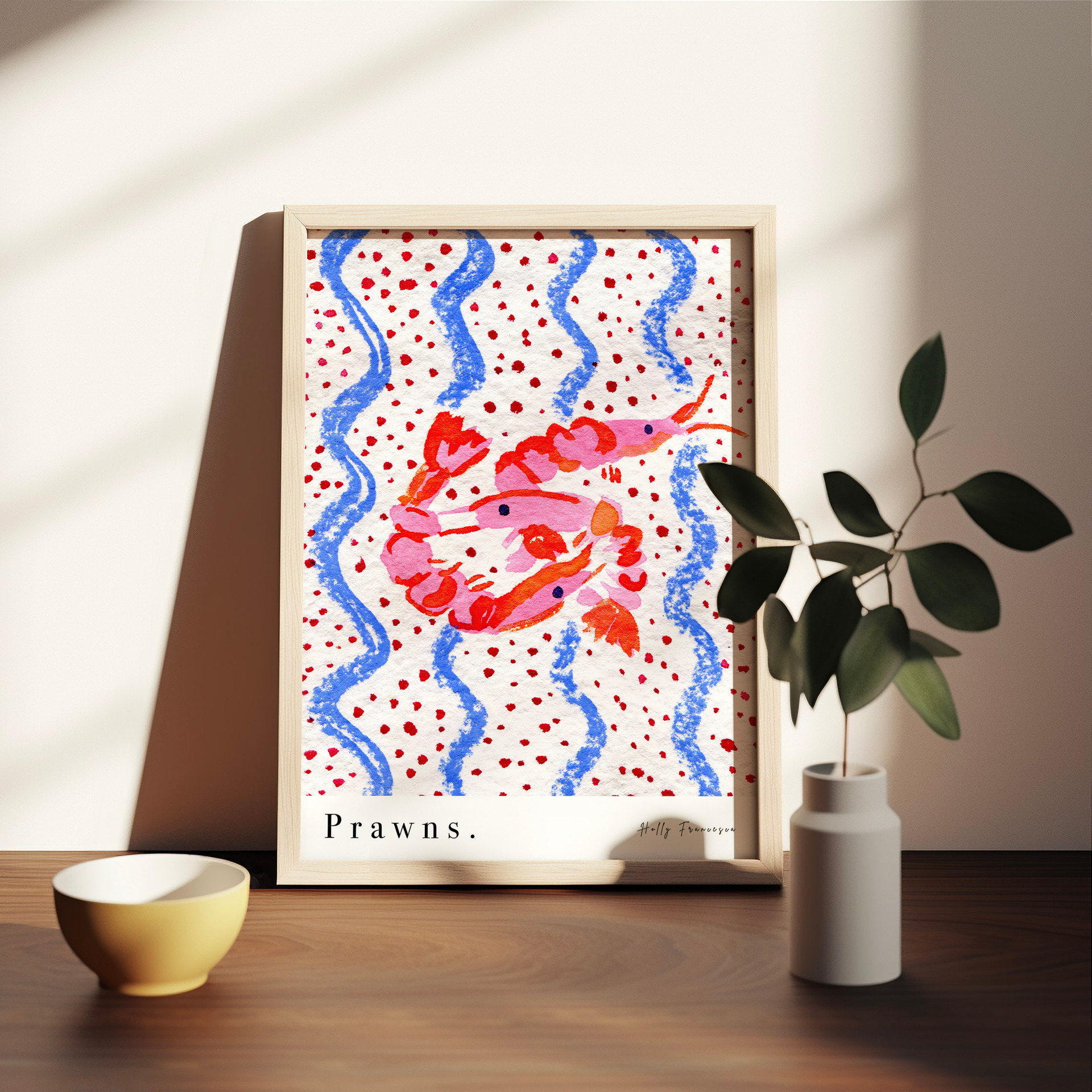 Prawns Seafood Art Print - Shrimp Watercolour Pastel Poster by artist ...