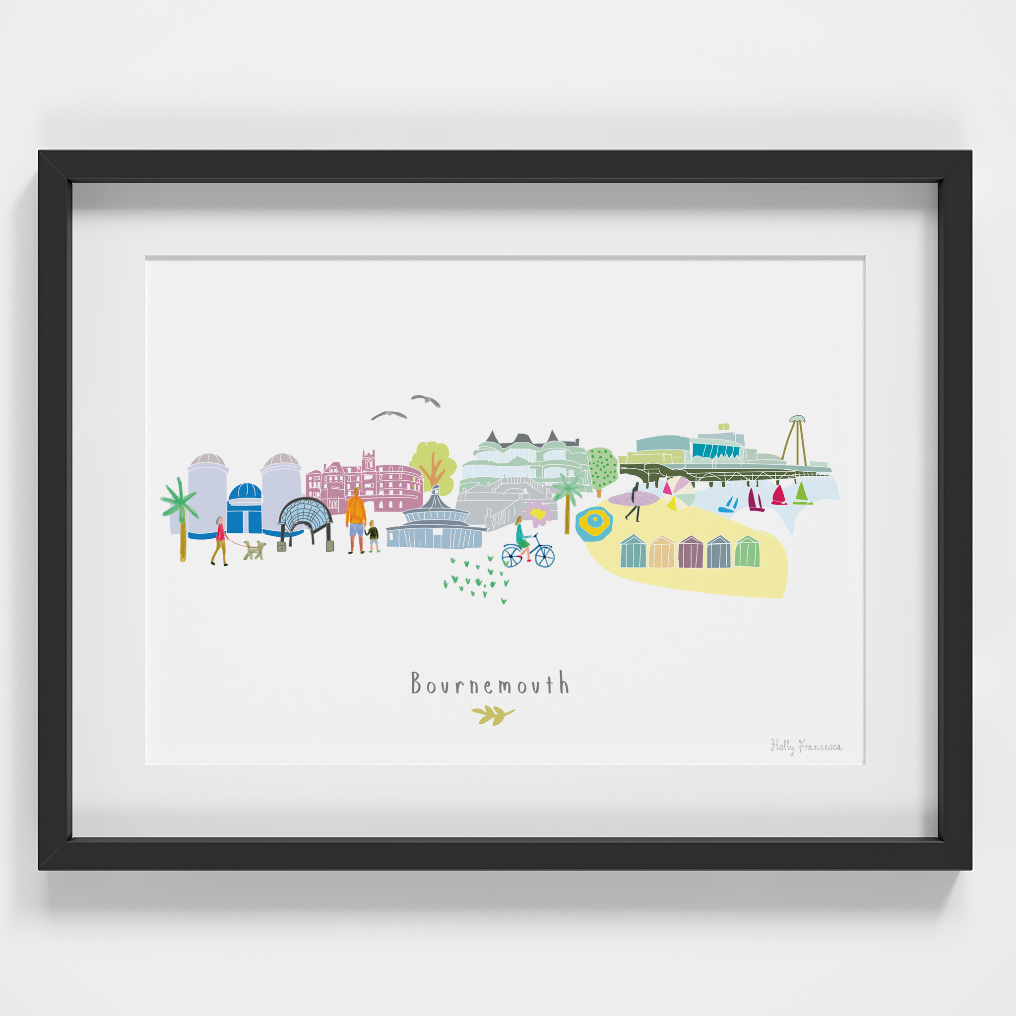 Illustrated hand drawn Bournemouth Skyline Cityscape art print by ...