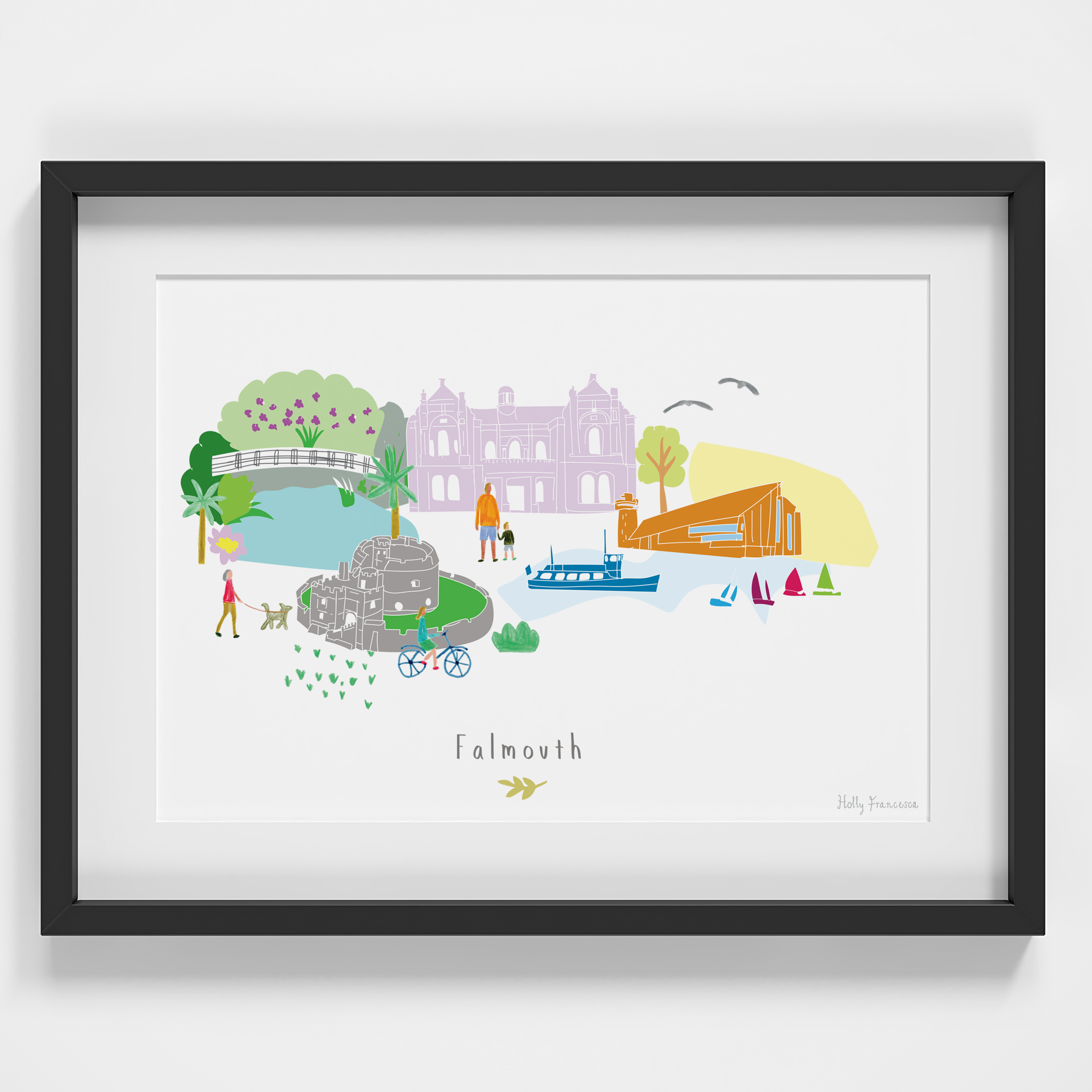 Illustrated hand drawn Falmouth Skyline Cityscape art print by artist ...