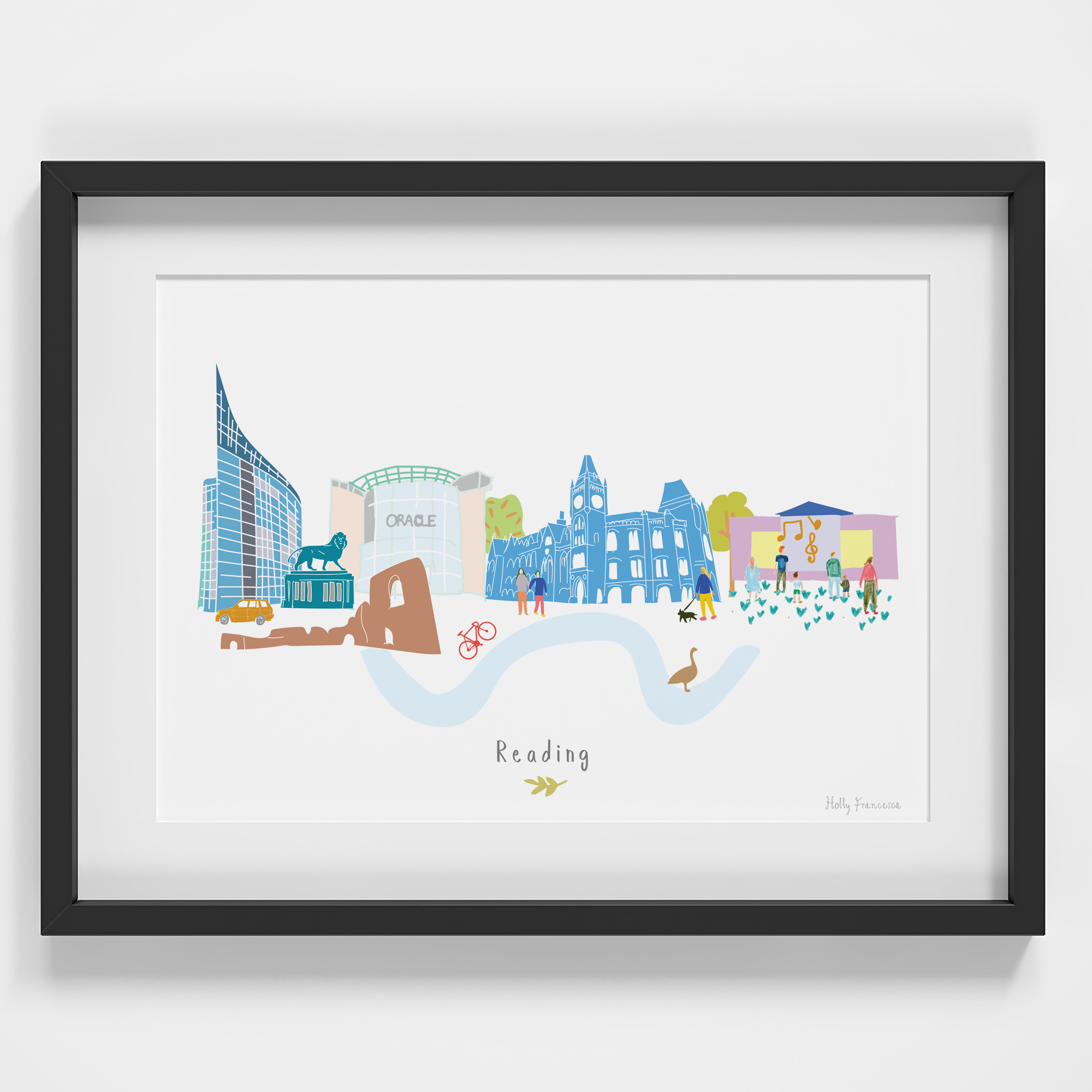 Illustrated hand drawn Reading Skyline Cityscape art print by artist ...