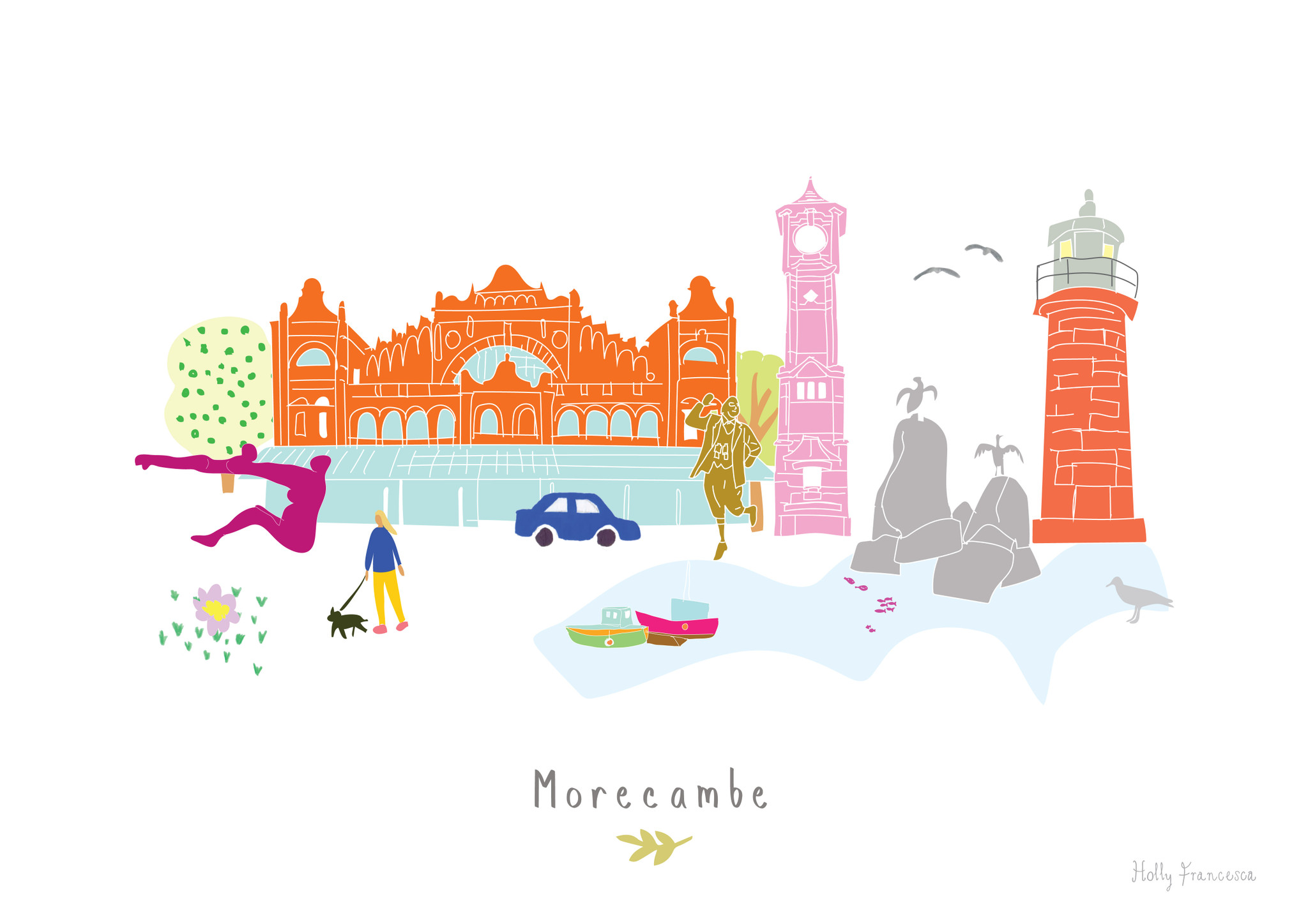 Illustrated hand drawn Morecambe Skyline Cityscape art print by artist ...