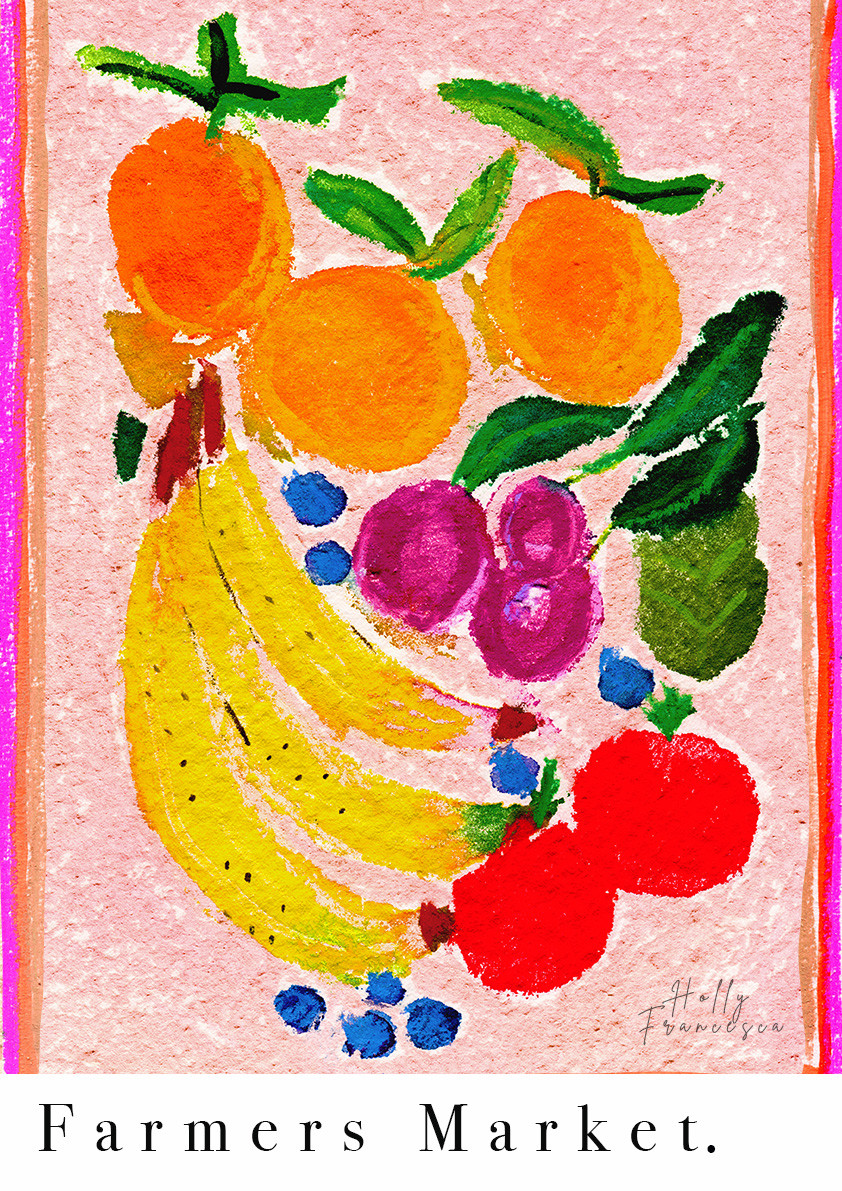 Farmers Market Food Produce Art Print - Watercolour Pastel Poster by ...