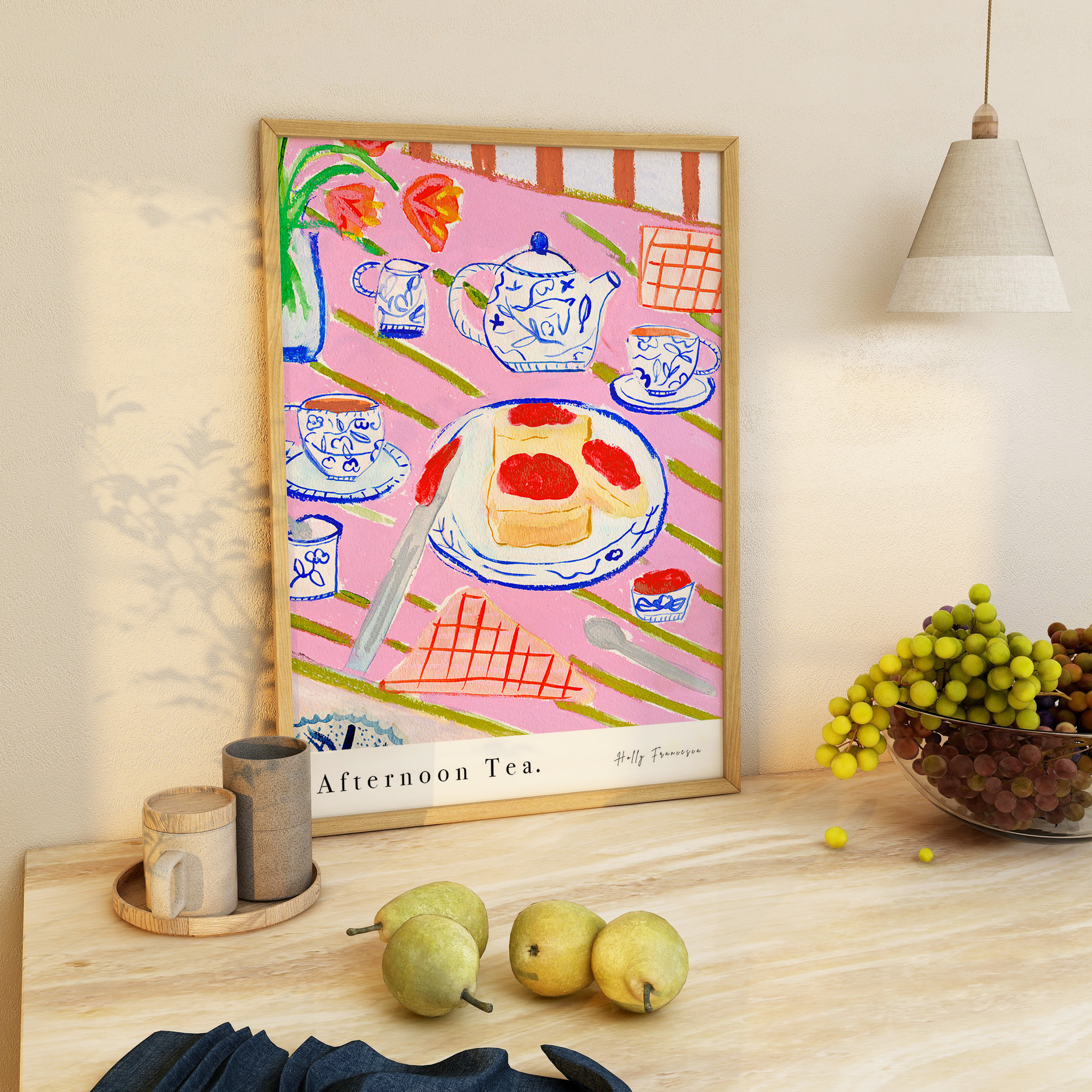Afternoon Cream Tea Art Print - Watercolour Pastel Poster by artist and ...