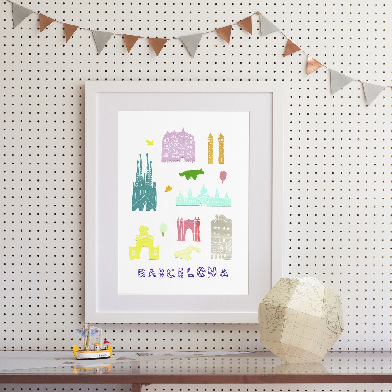 Illustrated papercut Barcelona landmark buildings art print by artist ...
