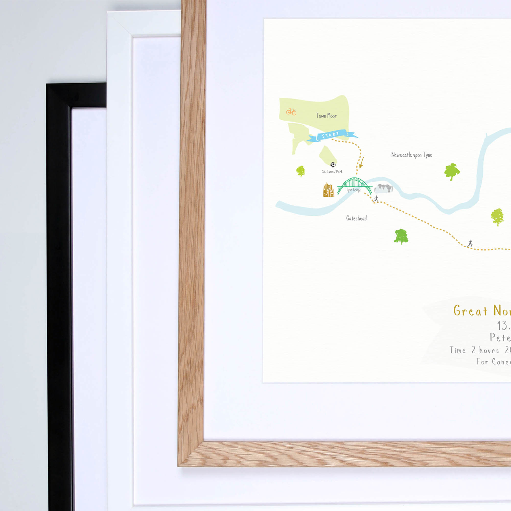 Illustrated hand drawn Great North Run Half Marathon Route Map art ...