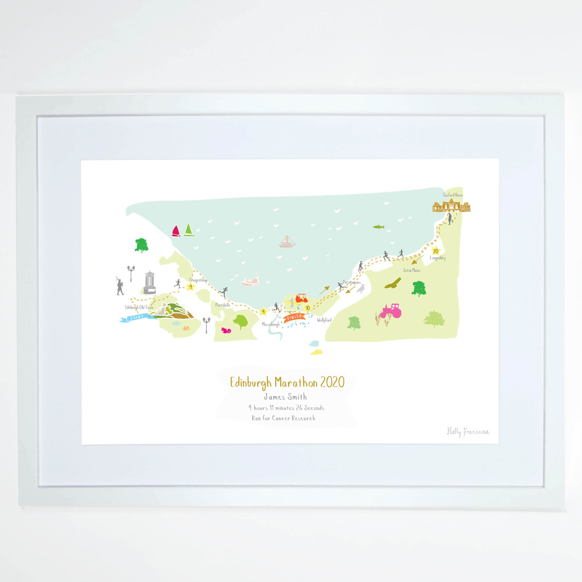 Illustrated hand drawn Edinburgh Marathon Route Map art print by artist ...