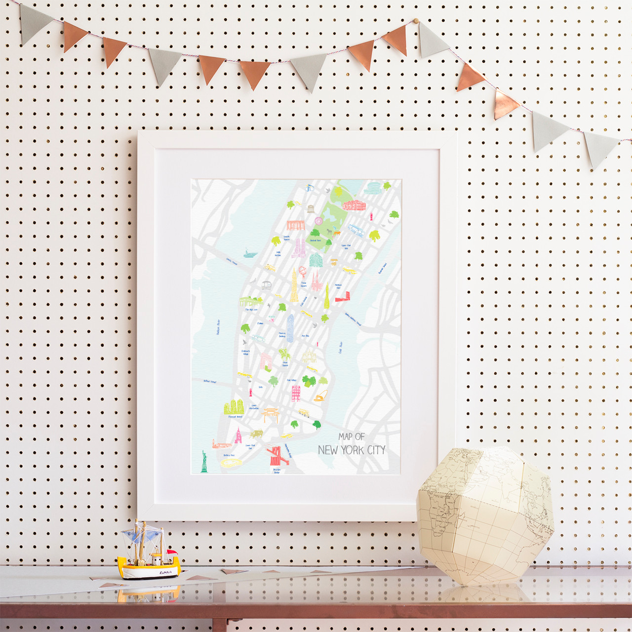Illustrated hand drawn Map of New York City art print by artist Holly ...