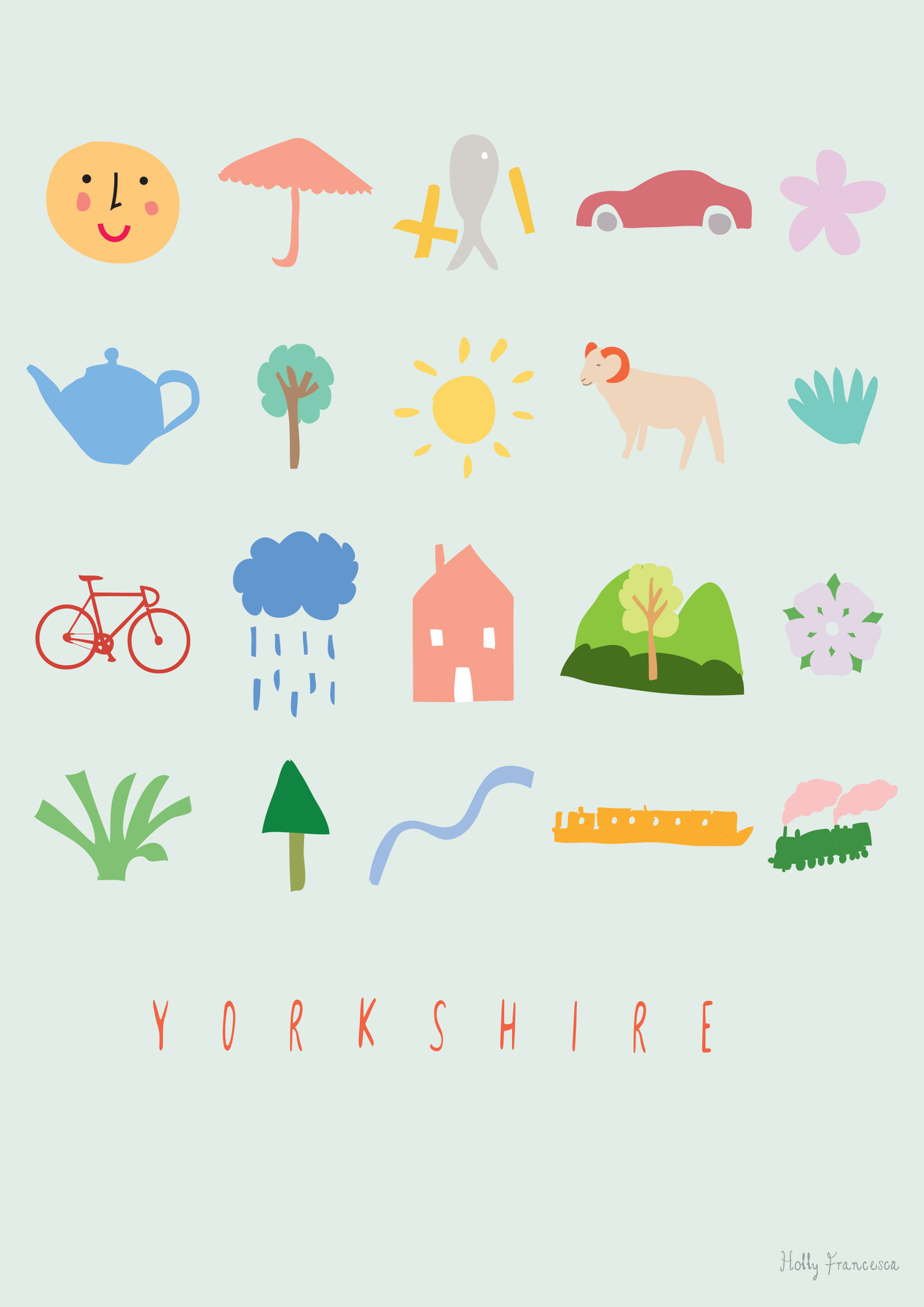 Illustrated Yorkshire Icons Art Print by artist Holly Francesca.