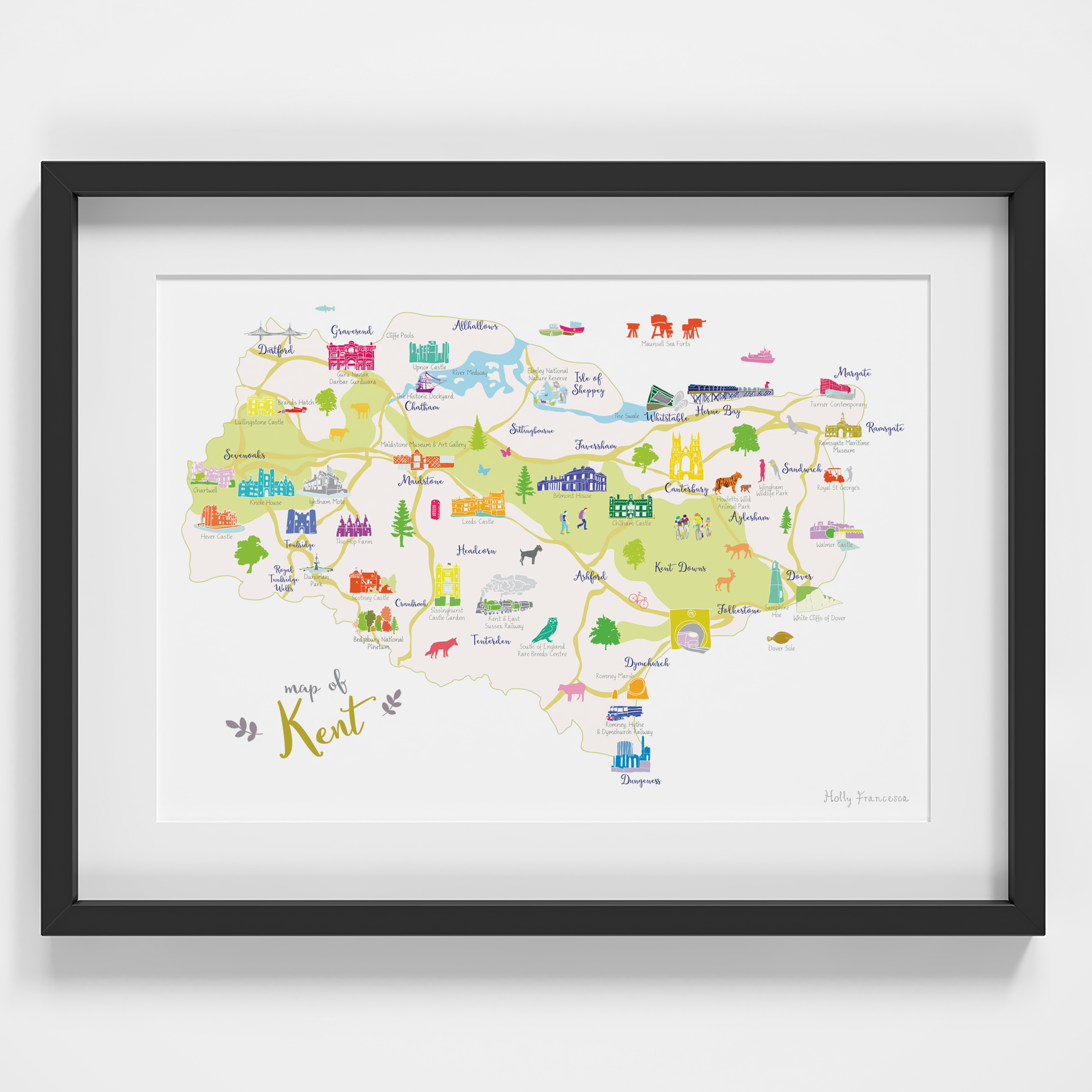 Illustrated Hand Drawn Map Of Kent By Uk Artist Holly Francesca