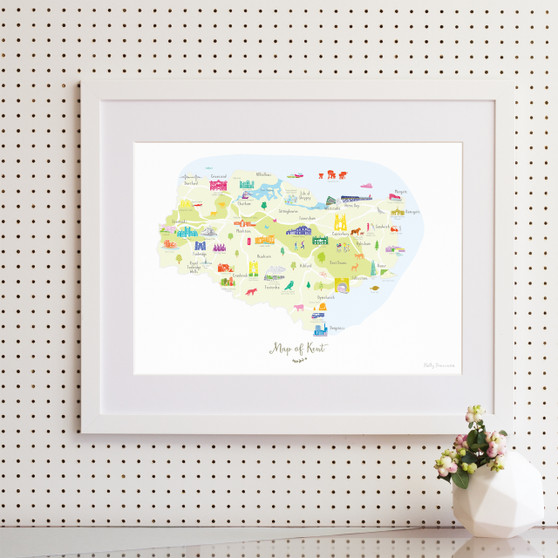 Illustrated hand drawn Map of Kent by UK artist Holly Francesca.