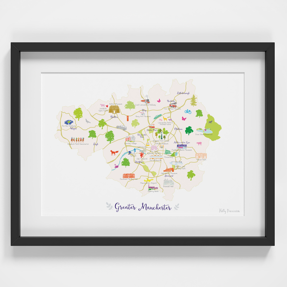 Illustrated hand drawn Map of Manchester art print by artist Holly ...
