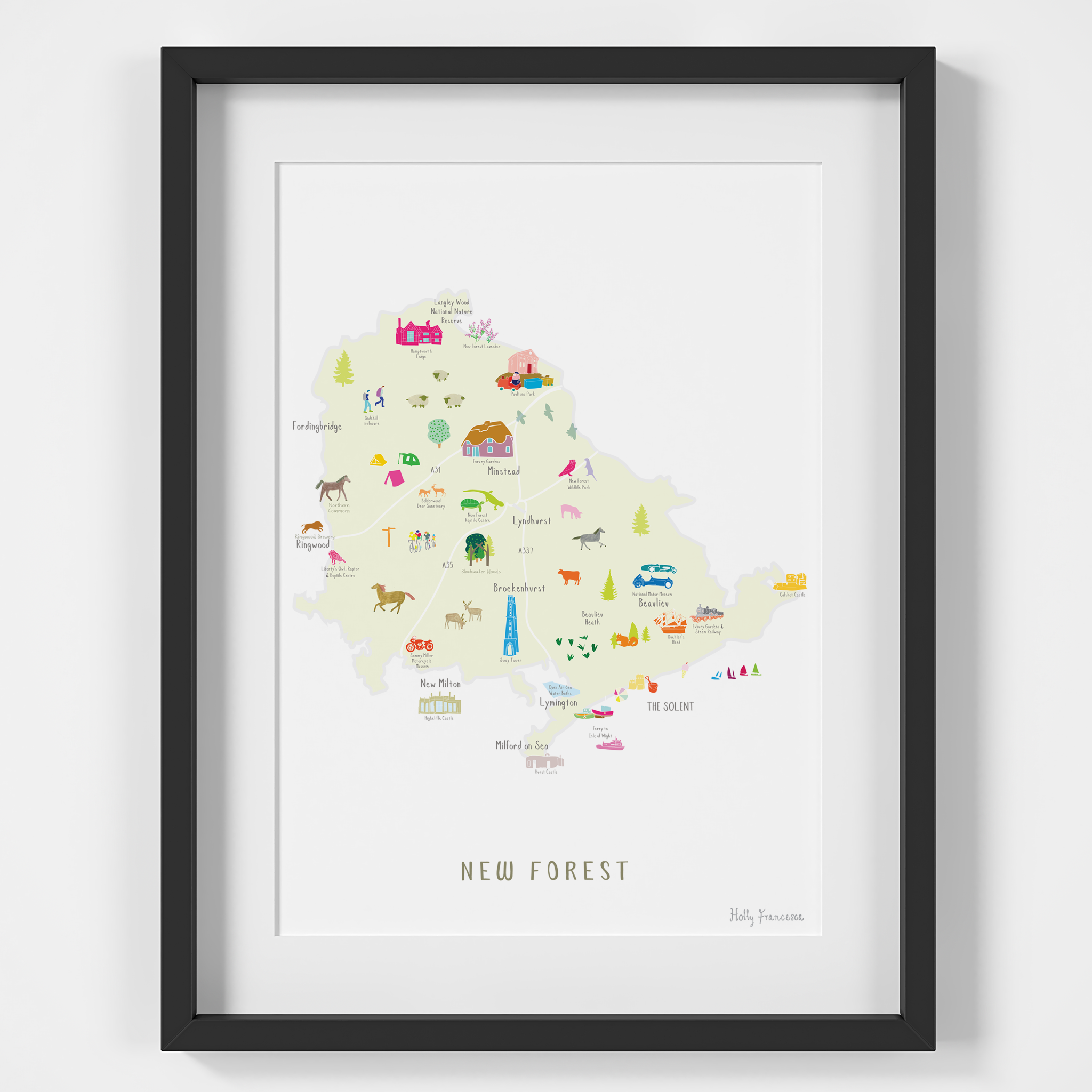 Illustrated hand drawn Map of the New Forest National Park art print by ...
