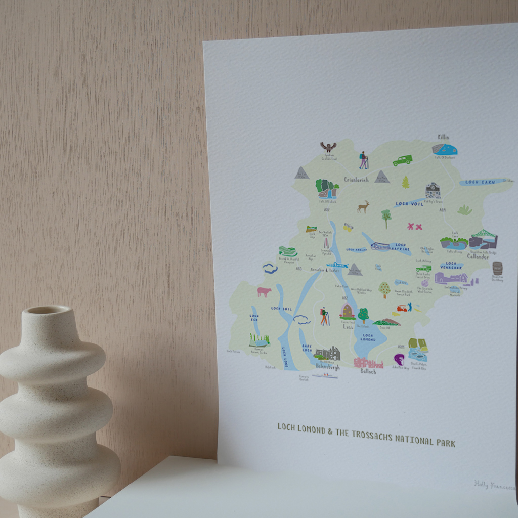 Illustrated hand drawn Map of Loch Lomond & The Trossachs National Park ...