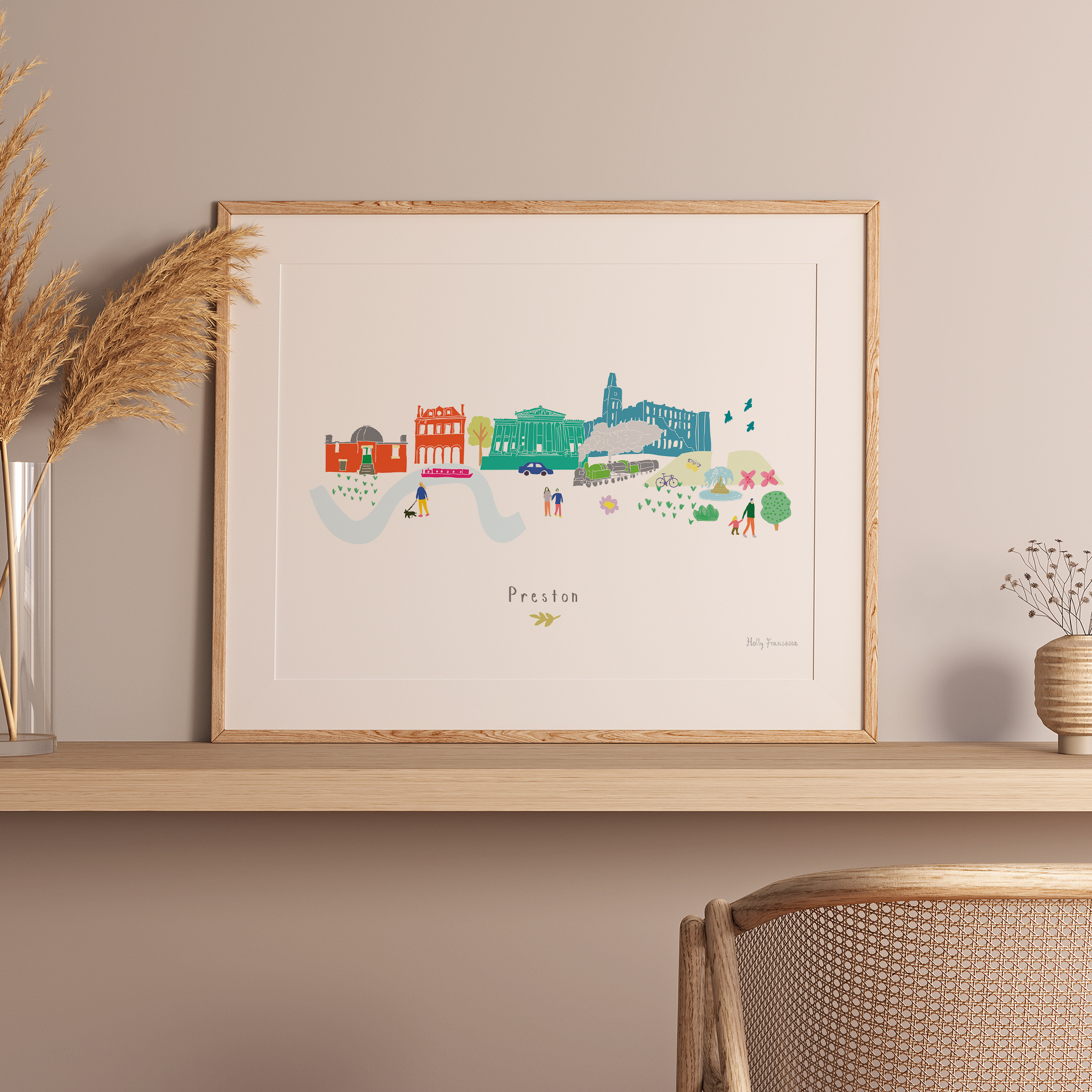 Illustrated hand drawn Preston Skyline Cityscape art print by artist ...