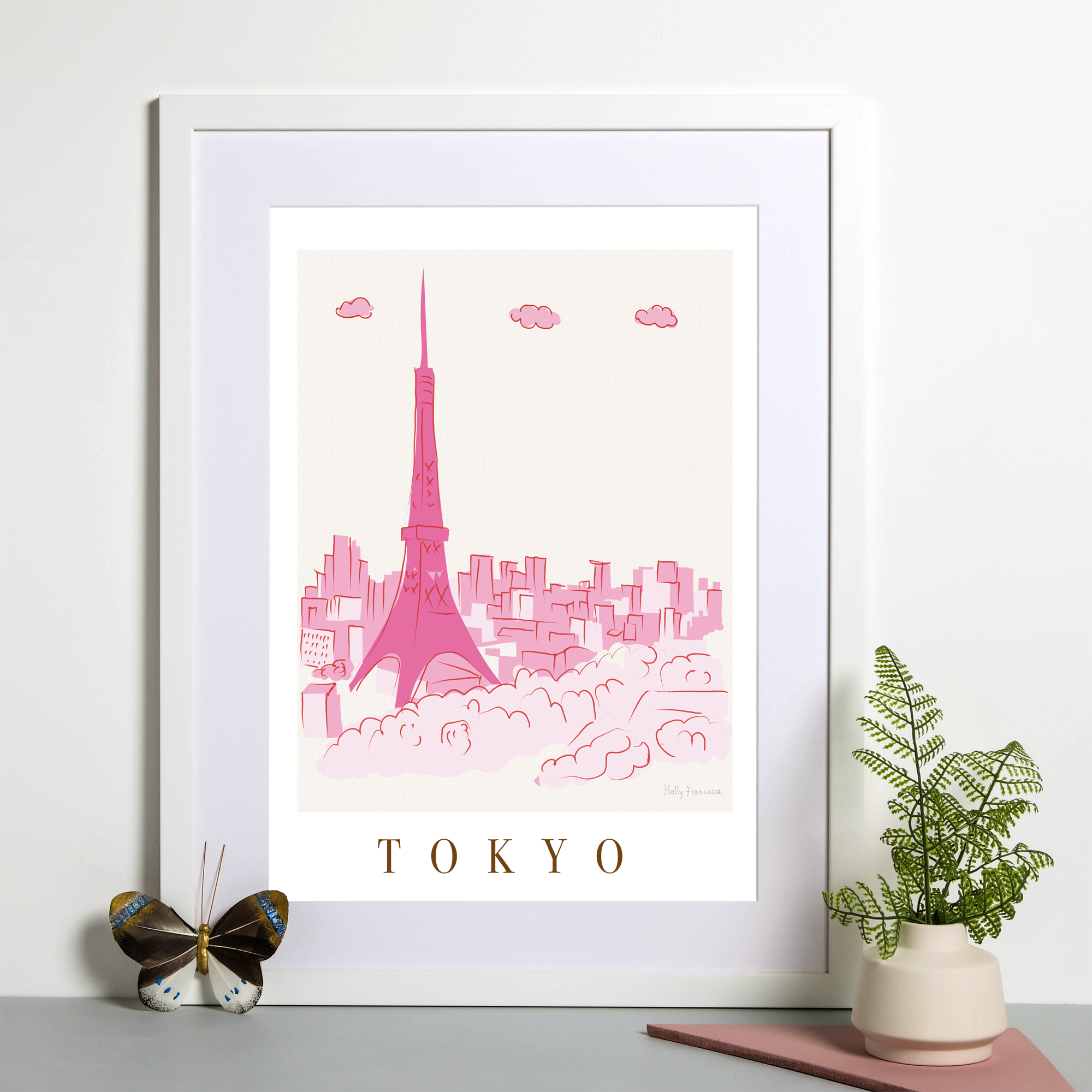 Illustrated hand drawn Tokyo Skyline Cityscape art print by artist ...