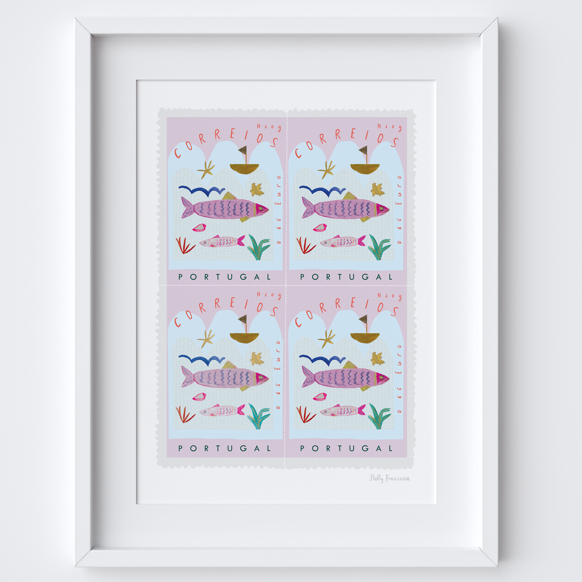 Illustrated hand drawn Portugal Postage Stamp Art Print by UK artist ...