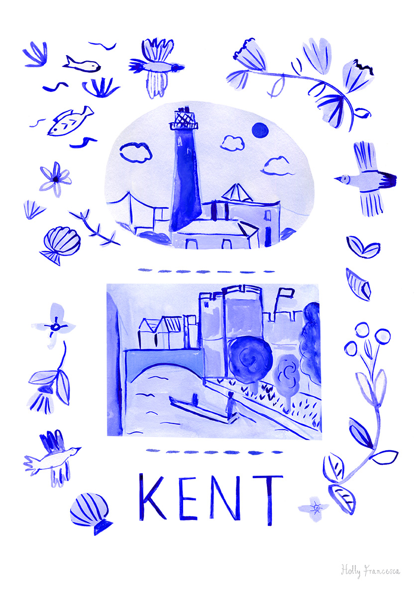 Kent Blue Portuguese 'Azulejo' tiles - Watercolour Painted Scene Art ...