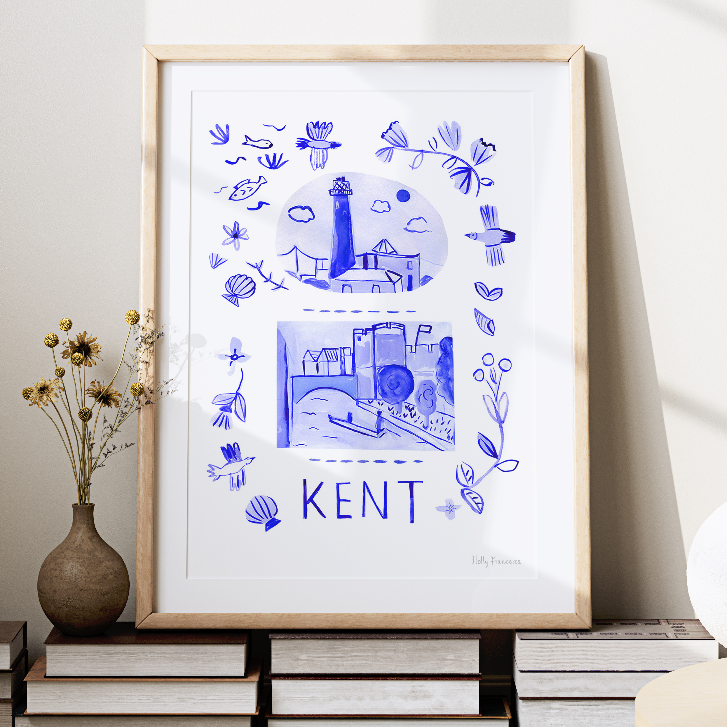 Kent Blue Portuguese 'Azulejo' tiles - Watercolour Painted Scene Art ...