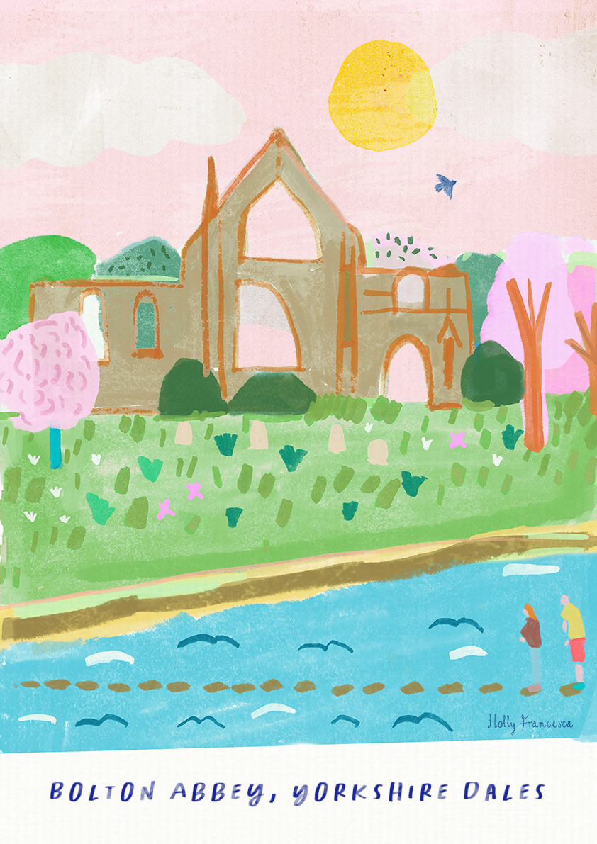 Bolton Abbey, Yorkshire Dales Landmark Travel Print created from an ...