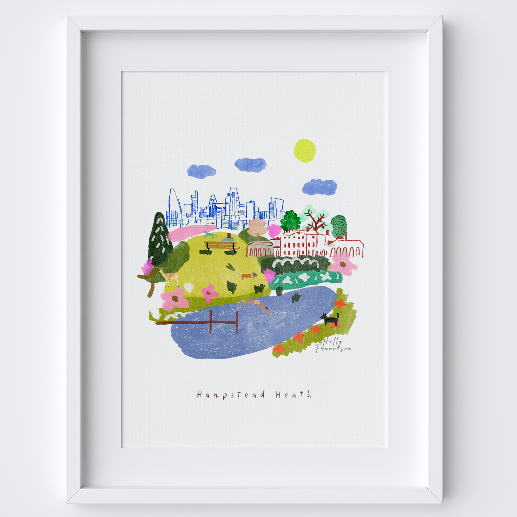 This travel poster of Hampstead Heath Skyline, View from Parliament ...