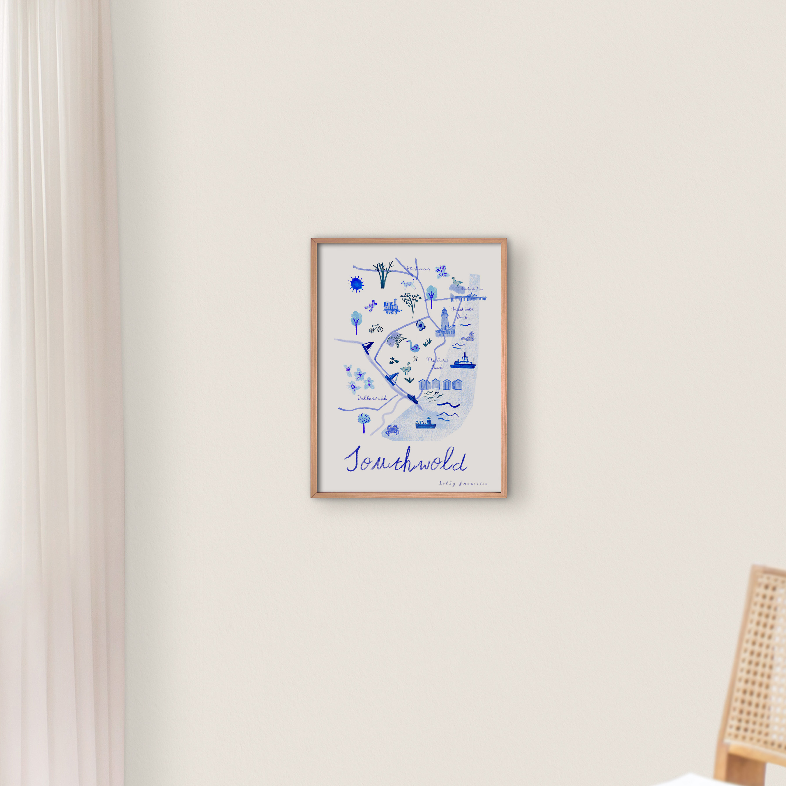 Illustrated Southwold Map, Suffolk Coast - Blue Landmarks Travel Art ...